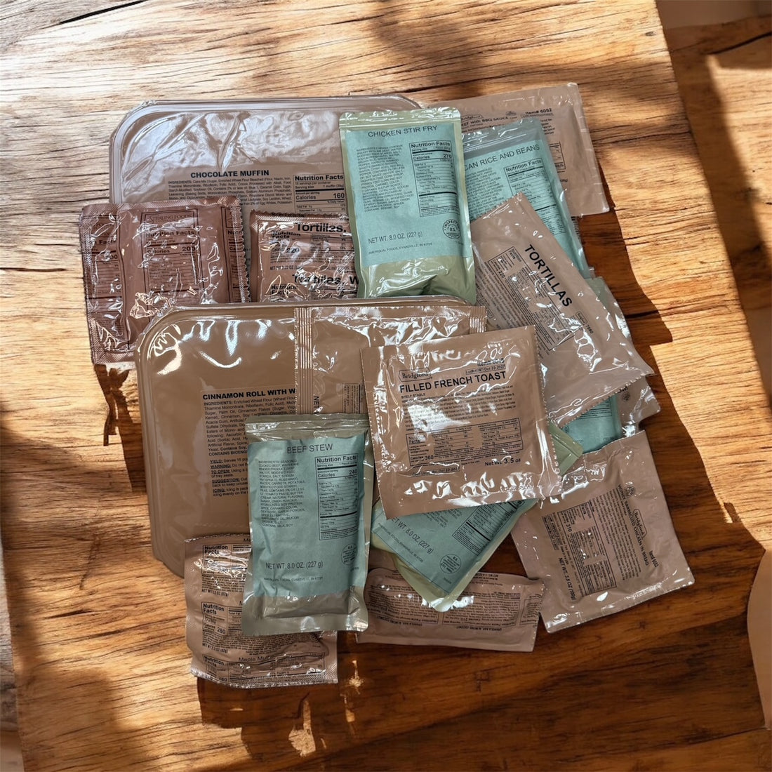 Sample Pack of 20 Military MRE, UGR, FSR components (51 servings in to